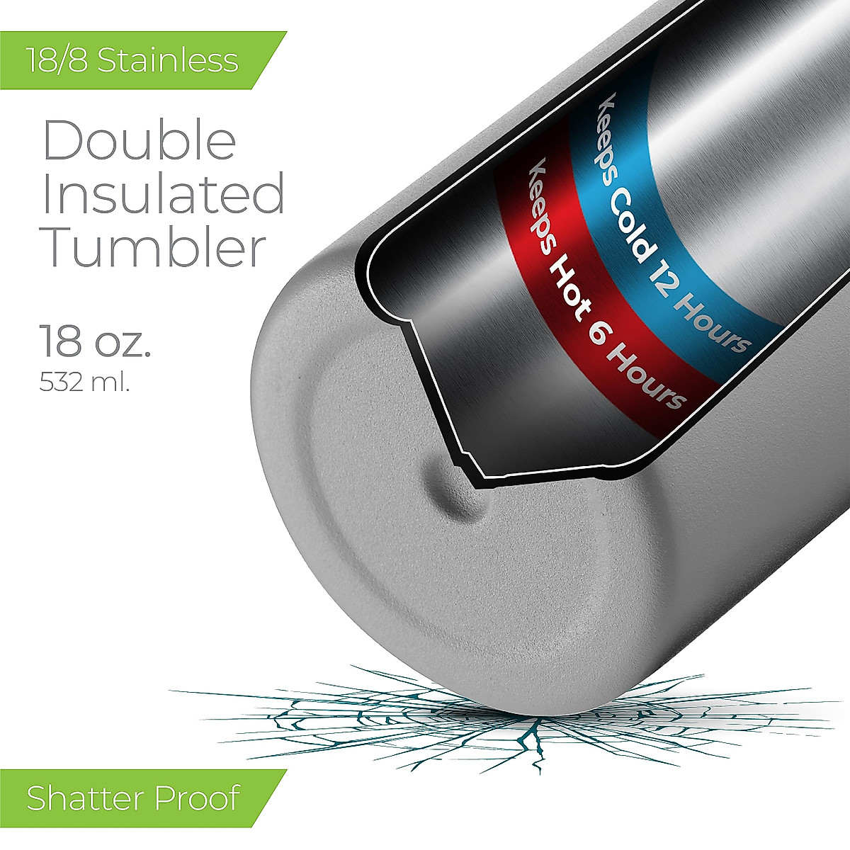 SIPX™ Triple-Insulated Tumblers - 18 Oz. Slim Modern Tumbler With Lid, insulated Cup Keeps Hot For 12 Hours, Stainless Steel Tumbler Made Of Sustainable Material, Coffee Travel Mug (Grey)