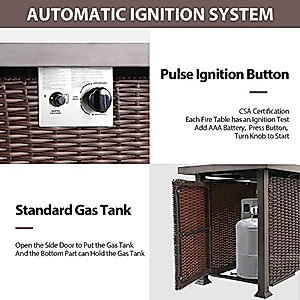 UPHA Patio Propane Gas Concrete Fire Pit Table, with Pit Cover, 50000 BTU Auto-Ignition Fire Table,White Beige