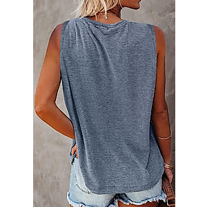 Summer Travel Camping Adventure Tops for Women Casual Girls Trip Mountain Natural Scenery Bear Graphic Tank Tops Cotton Sleeveless Loose Fit Plus Size Top Shirts Blue,XL
