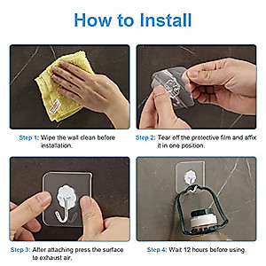 36PCS Adhesive Wall Hooks for Hanging Heavy Duty 22lbs(Max), Transparent Waterproof Wall Hangers without Nails Picture Hanging Hooks Sticky Hooks for Bathroom Kitchen Office Outdoor Keys Hooks