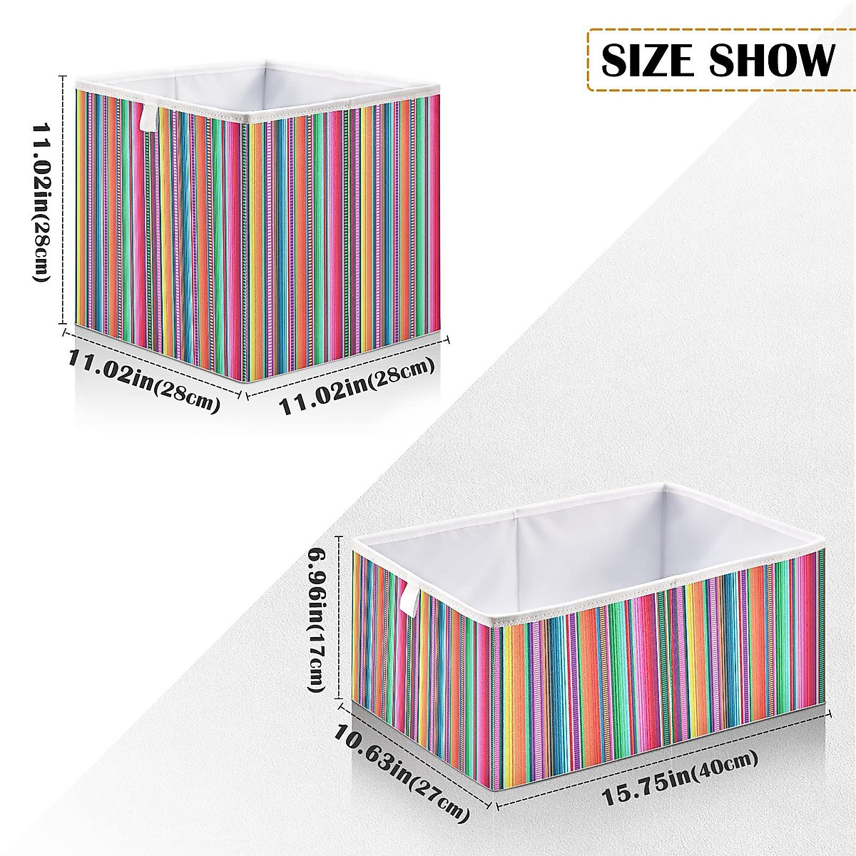 Kigai Colored Stripes Cube Storage Bins - 11x11x11 in Large Foldable Cubes Organizer Storage Basket for Home Office, Nursery, Shelf, Closet