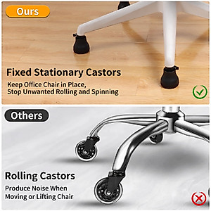 Bell Glides Replacement Office Chair Wheels- Chair Desk Swivel Caster Wheels to Fixed Stationary Castors for Hardwood Floors, Easy Switch Between Wheel Glide and Stopper, On/Off Setting, Set of 5