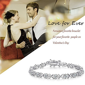 Foruiston Silver Bracelets & XO Tennis Bracelet 7.25"- Perfect Valentine's Day Jewelry Gifts for Women (White, Box clasp with safety)