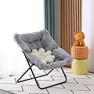 Givjoy Saucer Chair, Soft Faux Fur Oversized Folding Accent Chair, Soft Furry Lounge Lazy Chair, Metal Frame Moon Chair for Bedroom, Living Room