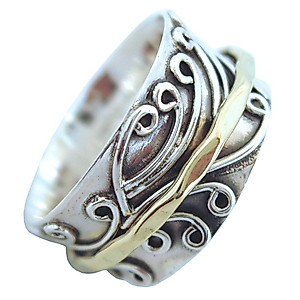ENERGY STONE 925 Sterling Silver Radha Meditation Spinner Ring (US05) (8.5)
