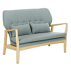 Safavieh Home Ellaria Modern Blue and Natural Settee Loveseat with Pillows