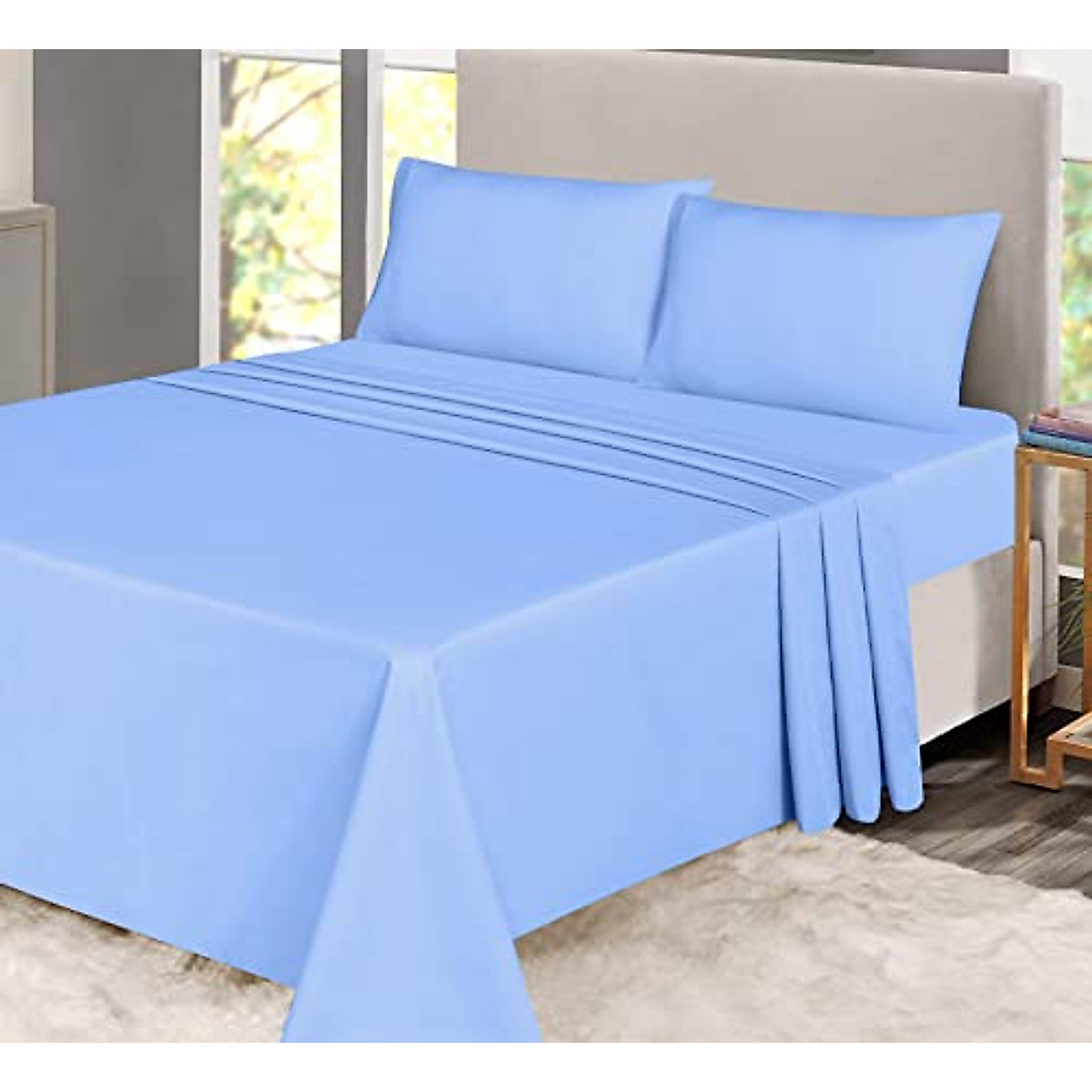 RUVANTI 100% Cotton Sheets for Queen Size Bed - Crispy Cooling Percale Sheets - Breathable & Durable Queen Sheet Set - 16 Inches Deep Pocket Queen Size Sheets - Blue - 4 Pieces