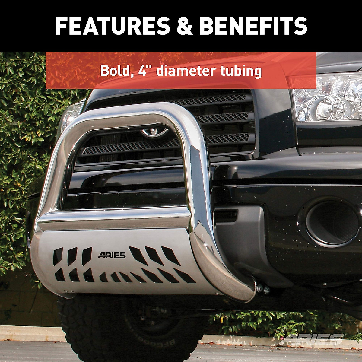 ARIES 45-2004 Big Horn 4-Inch Polished Stainless Steel Bull Bar, Select Toyota Sequoia, Tundra