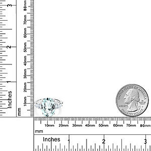 Gem Stone King 925 Sterling Silver Oval Sky Blue Simulated Aquamarine and White Moissanite 3 Stone Ring For Women (6.50 Cttw, Available In Size 5, 6, 7, 8, 9)