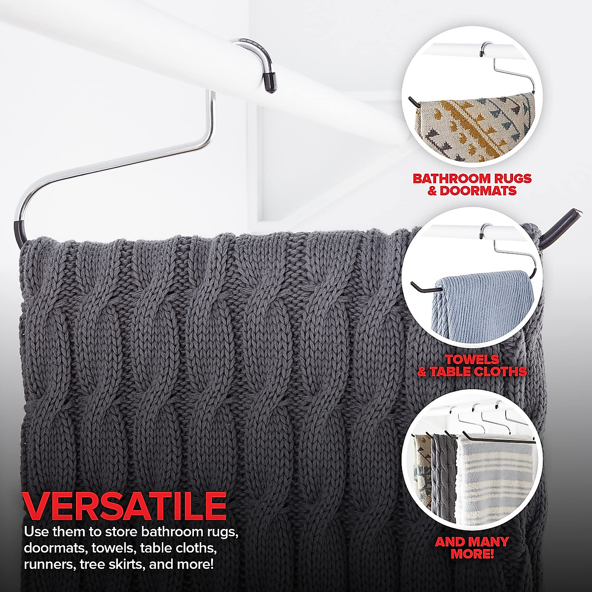 Blanket Hangers (12 Pack) - Stainless Steel Quilt Hangers with Vinyl Non-Slip Coating - Holds Up to 40 Lbs - Heavy Duty Hangers for Closet Storage, Comforters, Bedding, Towels, Rugs - Stock Your Home