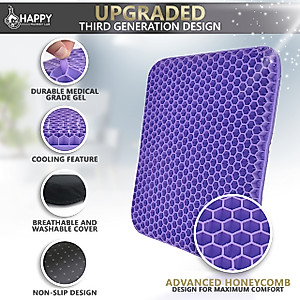 Purple Seat Cushion for Office Chair, Car, Desk, Wheelchair - Ultimate Purple Gel Seat Cushion for Butt - Desk Chair Cushion for Long Sitting - Seat Cushion for Tailbone Pain Relief and Sciatica