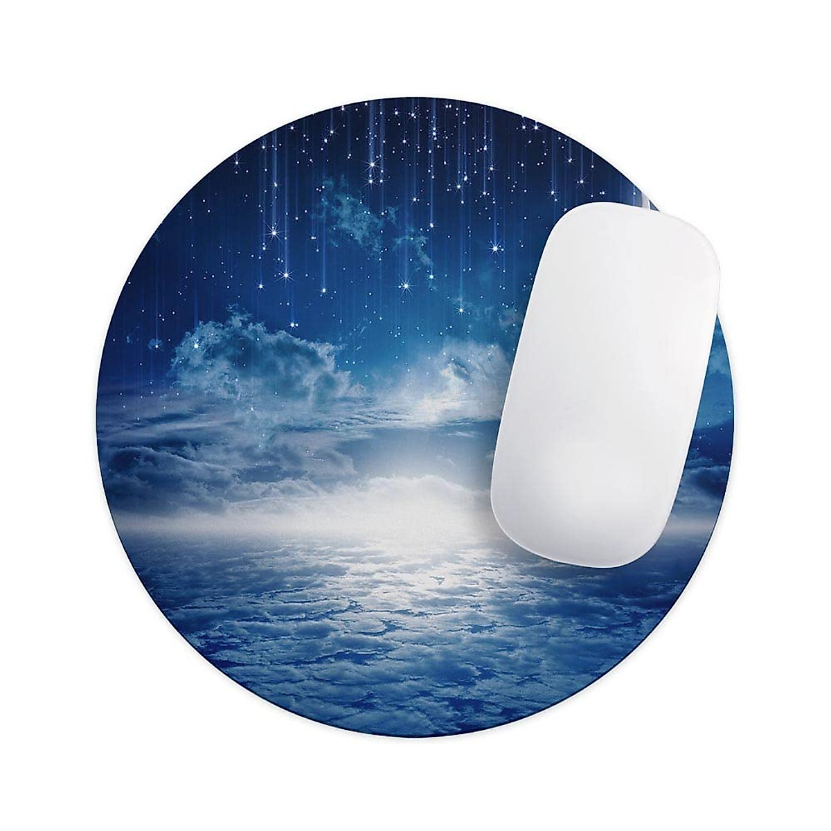 Design Skinz Vivid Blue Falling Stars in The Night Sky Waterproof Rubber Foam Backed Anti-Slip Mouse Pad for Home Work Office or Gaming Computer Desk - Round