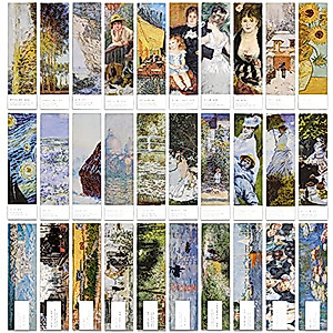 MWOOT 30 Art Painting Style Paper Bookmarks, Monet Van Gogh Renoir Art Painting Page Folder Bookmark Set, Fine Arts Museum Bookmark Book Reading Marker Gift (15x4 cm, 30 Styles)