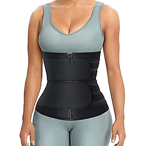 HOPLYNN Sweat Waist Trainer for Women Two Belts, Neoprene Workout Corset Waist Trainer Cincher Trimmer Shaper Zipper Black Medium