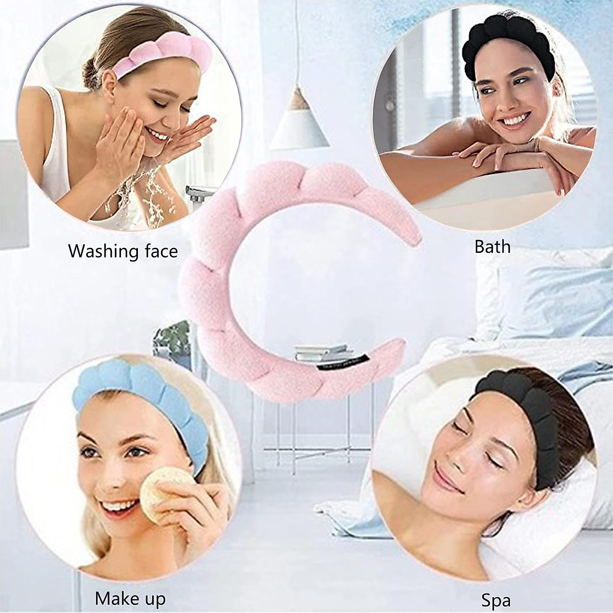 LUKPOW 2 Pack of Towels Cloth Headband Face Wash Headband Skincare Headband Spa Headband for Washing or Facial Fluffy Makeup Headband for Face Wash Skincare Remover Mask Hair Accessories（Pink Blue