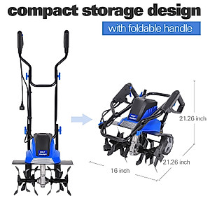BILT HARD Tiller Cultivator 16 inch, 13.5 Amp 6 Steel Tines Tillers for Gardening Foldable, Electric Garden Rototiller with Adjustable Wheels