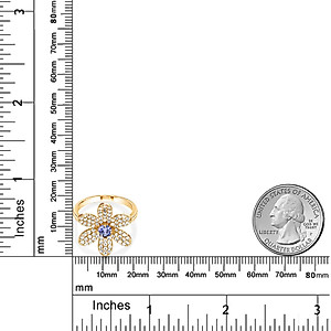 Gem Stone King 18K Yellow Gold Plated Silver 4MM Round Gemstone Birthstone Flower Ring For Women By Keren Hanan | Available in Size 5,6,7,8,9