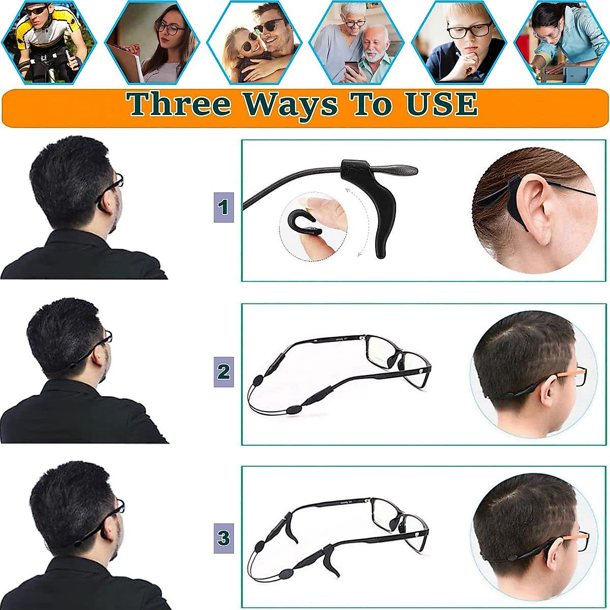 10 Pcs Glasses Strap, Sunglasses Strap, Eyeglasses Strap, 2 Pcs Upgrade Adjustable Eyewear Retainer, With 8 Pcs Ear Hooks, Sports Sunglasses Eyeglass Strap for Men Women Kids Glasses Holder Strap