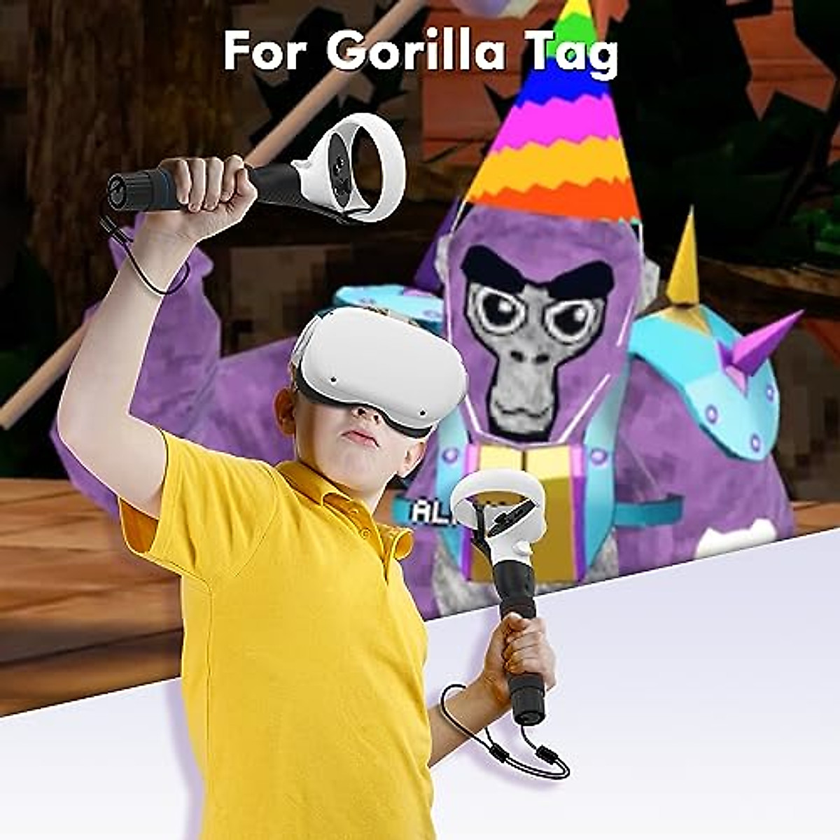 AMVR Gorilla Tag Long Arms Beat Saber Handles for Oculus Quest 2/Quest/Rift S, VR Controller Extension Grip Accessories 2 in 1 Sticks Attachment to Enhance VR Experience, Reinforcement with Tie Wraps