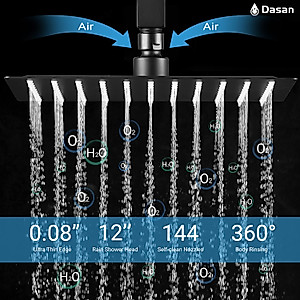 Matte Black Shower System with 4 PCS Shower Body Spray Jets & 12’’ Ceiling Shower Head & Handheld Spray, DASAN Full Body Shower Faucet System with Jets Rainfall Shower Combo Set, SA-SS03BMB-S12C