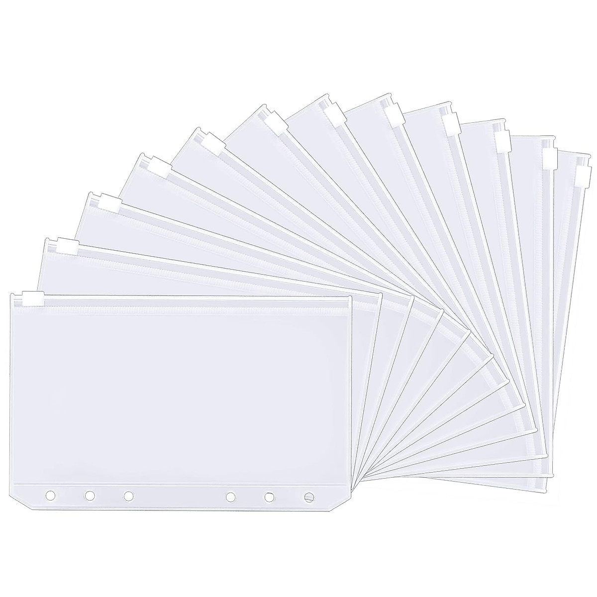 SKYDUE 12PCS Binder Pockets，A6 Size 6 Holes Zipper Cash Envelopes for A6 6-Ring Notebook Binder for School Home Office