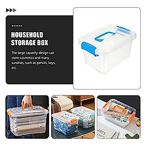 4pcs Plastic Storage Box Tote Book Organizing Container Desktop Stackable Plastic Storage Box with Lid and Blue Handle for Organizing ' s Action Figures