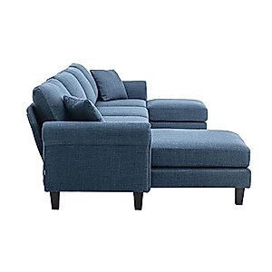 Olela U Shaped Modular Sectional Sofa for Living Room, Oversized Deep Seat Sofa Modern Linen Upholstered Sectional Couch with Chaise Lounge and Comfy Backrest (Navy)