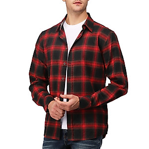H2H Mens Casual Slim Fit Check Patterned Shirts Long Sleeve REDBLACK US S/ASIA M (CMTSTL144)