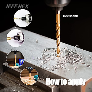 JEFE HEX 1/4" HSS Twist Titanium Drill Bits, Hex Shank for Quick Change, 135 Degree Easy Cut Split Point Drill Bit for Steel, Copper, Aluminum, Zinc Alloy, Wood, and Plastics (Pack of 2).