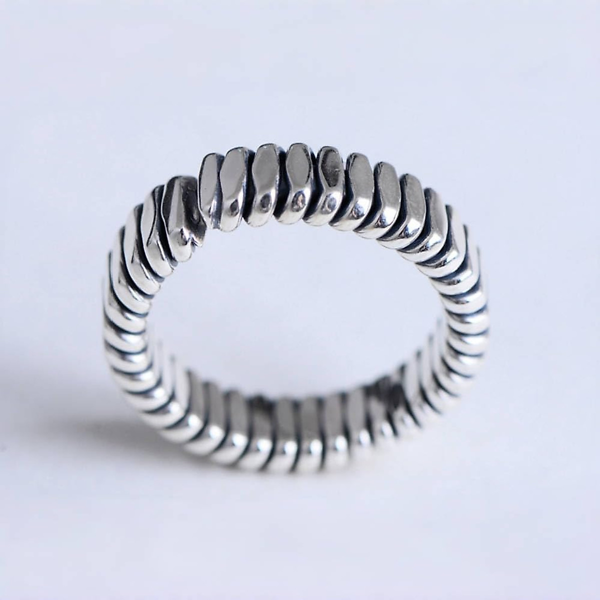 Retro 925 Sterling Silver Braided Spiral Ring for Men Women Open and Adjustable