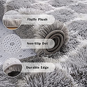 Zareas Soft Geometric Fluffy Rugs for Living Room, 5x8 Feet Area Rug, Shag Grey Rug, Shaggy Bedroom Rug, Plush Rug, Modern Moroccan Fuzzy Rugs for Apartment, Classroom, Home Office, Dorm, Room Decor