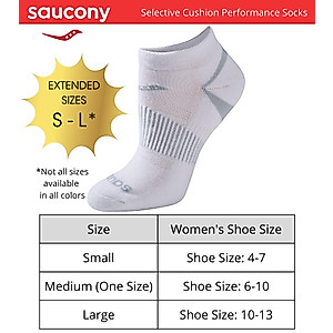 Saucony Women's RunDry Performance 6, 12 Selective Cushion Socks, S-L, White Basic (6 Pairs), Medium
