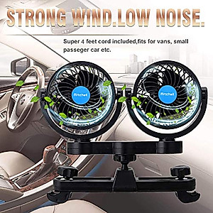 QIFUN Electric Car Fans for Rear Seat Passenger Portable Car Seat Fan, 4 Inches 12V Headrest 360° Rotatable Backseat Car Cooling Air Fan with Cigarette Lighter Plug for Vehicles, SUV, RV, Boat