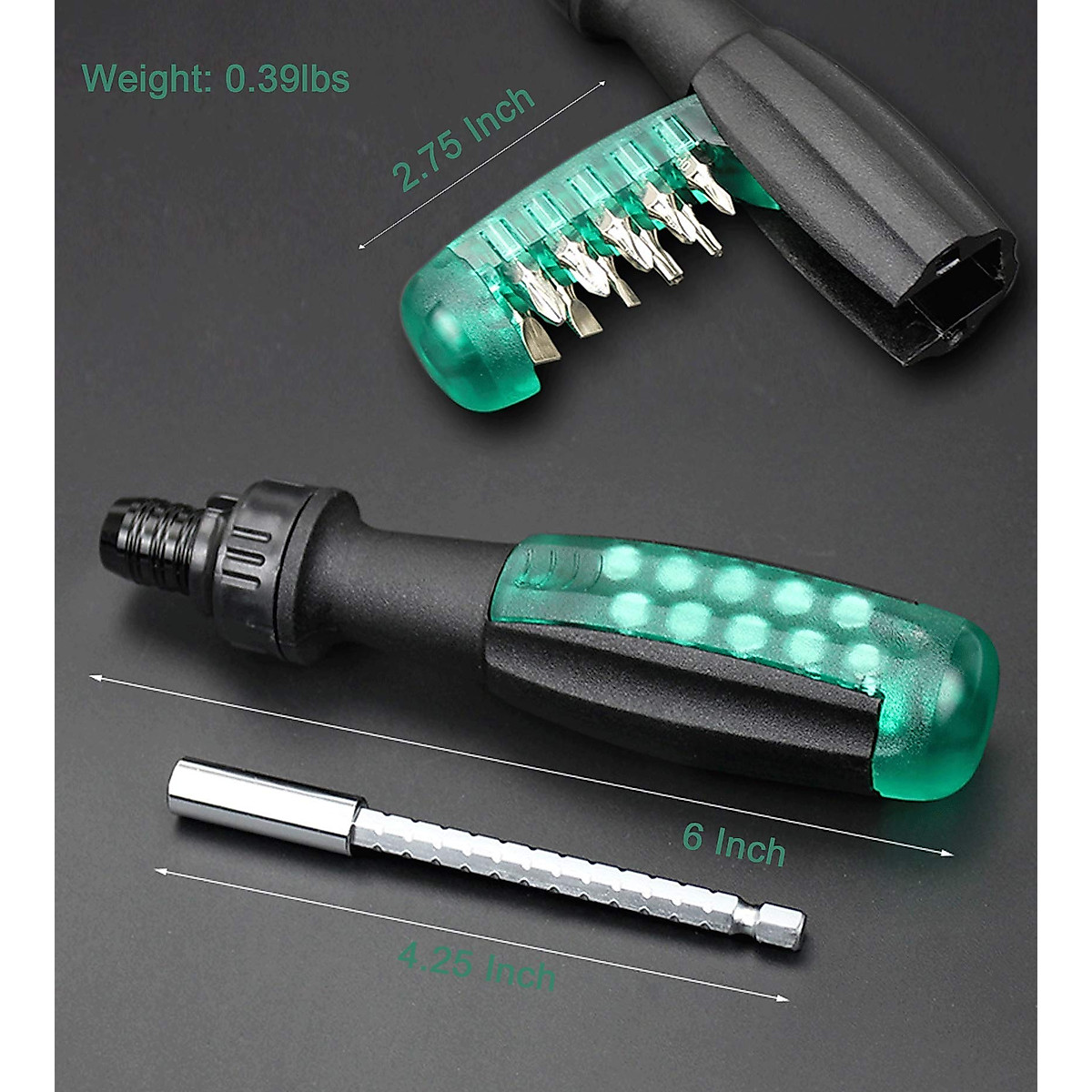 Deselen Ratcheting Screwdriver with Magnetic Bit Ratchet, Multi Bit Set, 11 in 1 Screwdriver Small Pocket Stubby Design, 1 Pack All in One Screwdriver(Green)