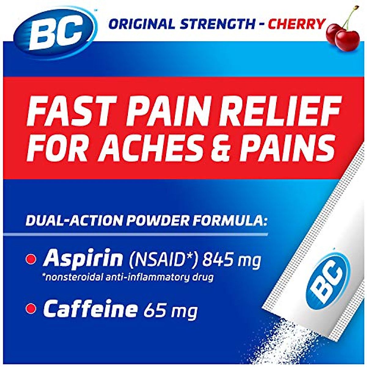 BC Powder Pain Reliever, Cherry Flavor Aspirin Dissolve Packs, 24 Count Powder Packets, 2 Pack
