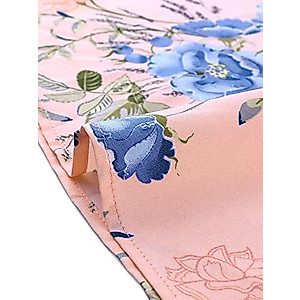 Allegra K Women's Floral Tie Neck 3/4 Sleeve Office Work Midi Flowy Flare Dress Large Pink