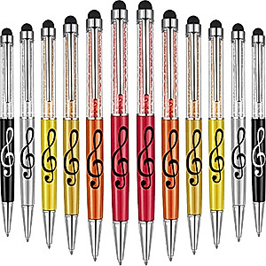 Stylus Music Pen Crystal Ballpoint Pens Retractable Touch Screen Pens Capacitive Diamond Writing Pens Music Note Ballpoint Pen 2-in-1 for Capacitive Touch Screen Devices (Bright Colors)