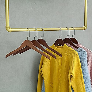 Industrial Pipe Wall Mounted Garment Rack with Top Shelf, Detachable Pipe Clothes Rack, Space-Saving Hanging Bar, Detachable Multi-Purpose Rod for Closet Storage, Gold, 47.2x10 Inches