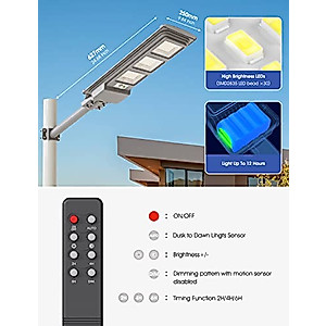 500W Solar Street Lights Outdoor, 20000 Lumens LED Solar Parking Lot Lights Outdoor Dusk to Dawn Sensor with Remote Control, 6000K Super Bright Commercial Lighting for Playground, Barn, Farm, 2 Pack