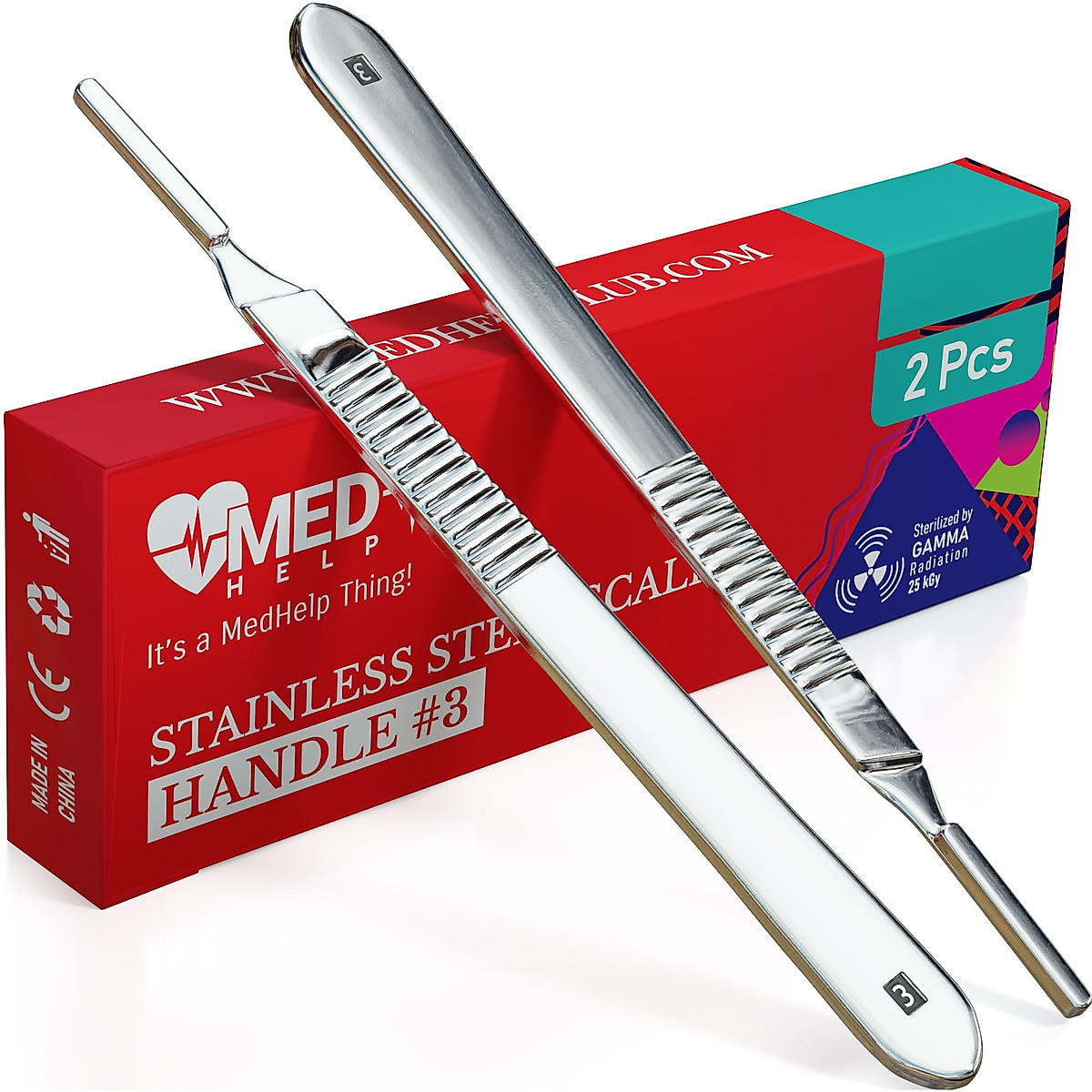 MedHelp MedHelp Pack of 2 Scalpel Handle 3, High-Quality Stainless Steel Scalpel Handle No 3, Fits Surgical Blades No. 10, 10R, 11, 12, 13, 14, 15, Lightweight and Durable Dermaplane Handle