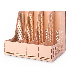 ZQS Magazine File Holder, Desk Organizer File Folder for Office Organization and Storage, Sturdy Plastic Binder Organizer, 4 Vertical Compartmente，Desktop Accessories for Home and Office Storage