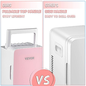 VEVOR Mini Fridge, 10 Liter Portable Cooler Warmer, Skincare Fridge Pink, Compact Refrigerator, Lightweight Beauty Fridge, for Bedroom Office Car Boat Dorm Skincare (110V/12V)