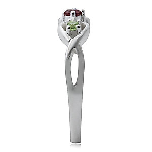 Silvershake Petite Natural Pink Tourmaline and Peridot 925 Sterling Silver Twin Heart Ring Size 7.5