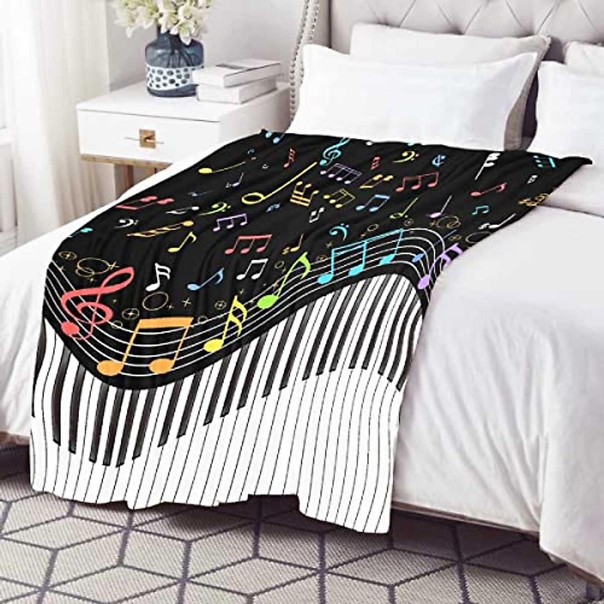Music Note Piano Throw Blanket Soft Cozy Flannel Blankets Lightweight Quilt for Bed Couch Sofa Room Decoration Gift for Kid Teens Adults 80 x 60 in L for Adults