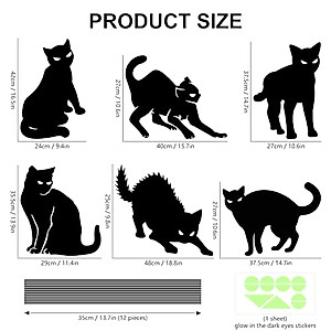 Halloween Yard Signs,6 pack Black Cat with Fluorescent Eyes,Halloween Decorations Outdoor,Scary Silhouette with Stakes for Yard Lawn Deco Party