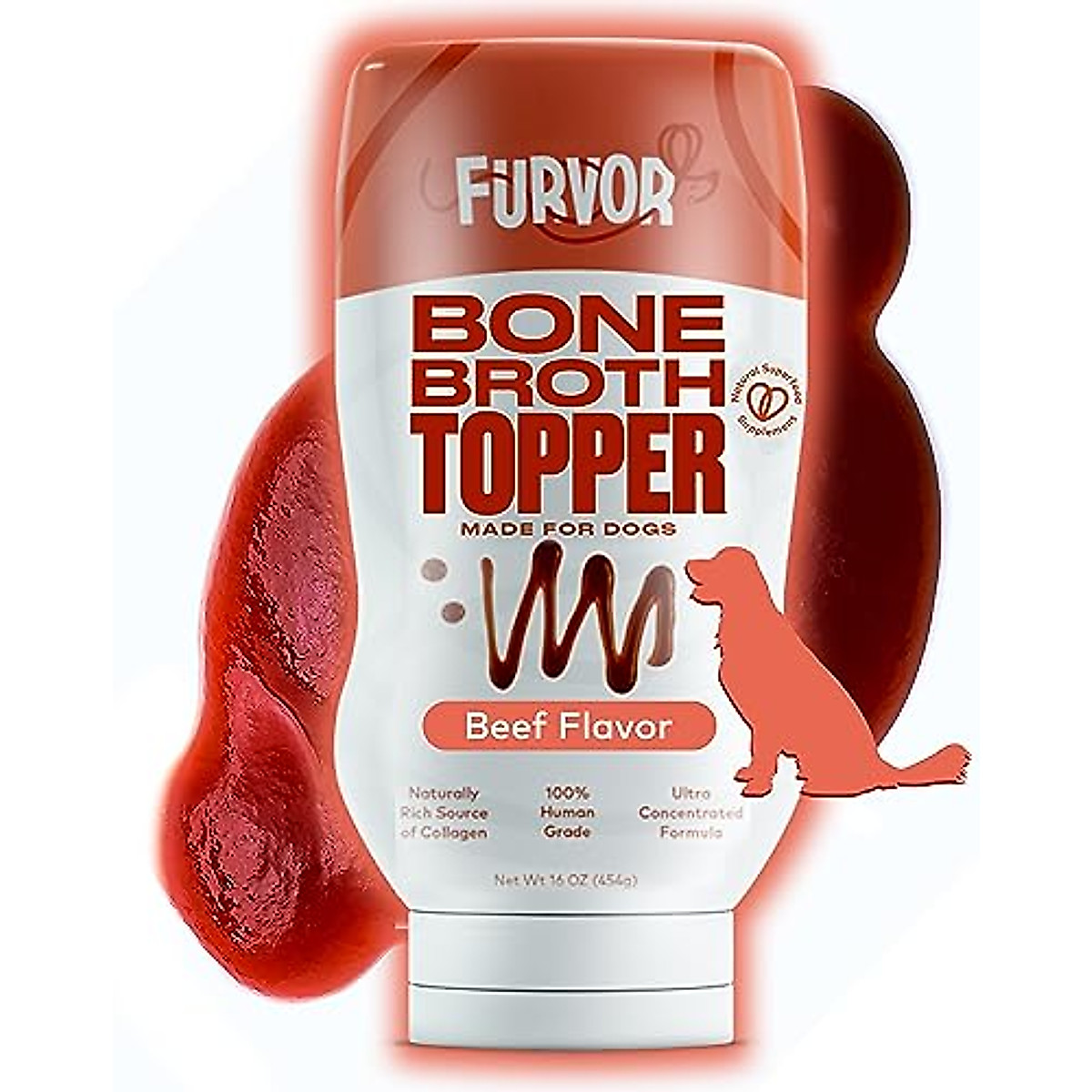 Furvor Beef Bone Broth for Dogs - Collagen Protein Supplement for Digestion, Mobility, Coat, Immune System, Healthy Dog Food Topper, Meal Boost Gravy, Grain Free, Made in USA 16 oz