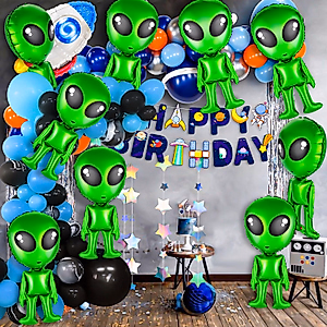 8 pcs Alien Balloons 32 in Green Alien Inflatable Funny Inflatable Alien Balloon Blow Up Alien for Halloween, Christmas, Birthday Alien Party Decoration