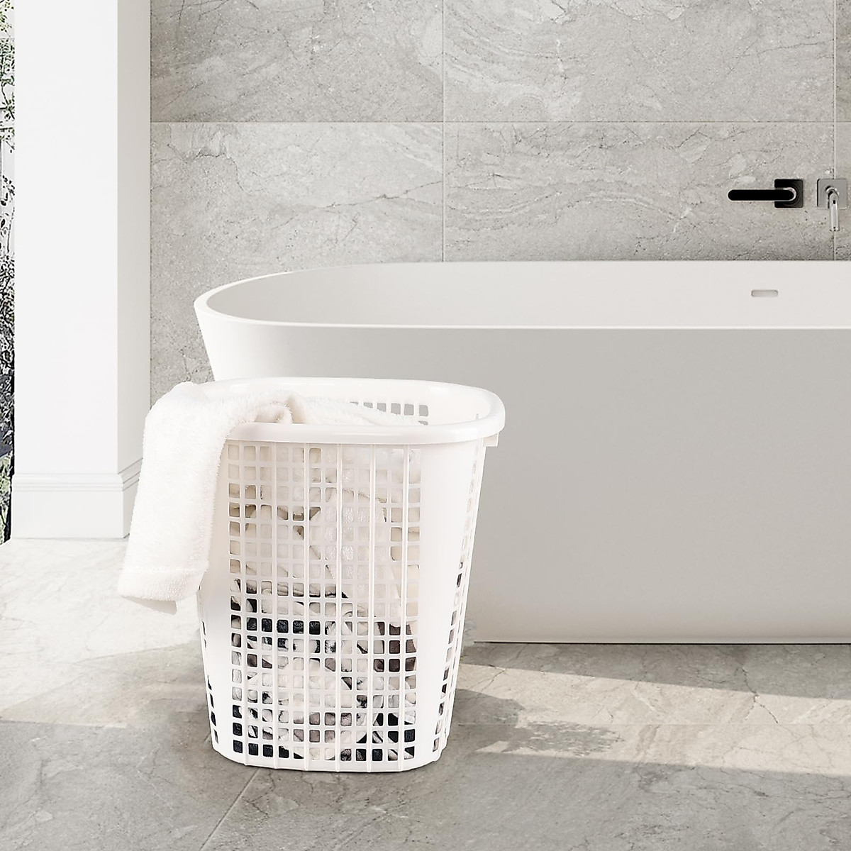 Ucake 6 Packs 50 Liter Plastic Laundry Basket Hamper with Handles, Tall Laundry Hamper Baskets, White