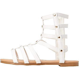 bebe Toddler Girls' Sandals - Leatherette Studded Open Toe Gladiator Sandals - Toddler Sandals for Girls (Toddler/Girl), Size 2 Little Kid, White