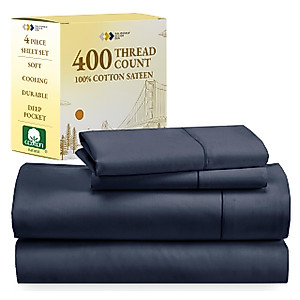 California Design Den Soft 100% Cotton Sheets, Full Size Sheet Sets, 4 Pc, 400 Thread Count Sateen Bedding, Deep Pocket Sheets, Cooling Sheets, Full Size Sheets, Breathable Bed Set (Indigo Navy Blue)